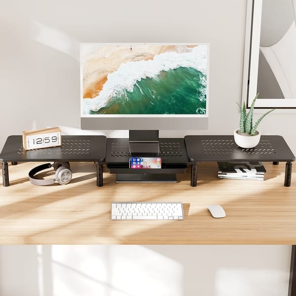 Adjustable Metal Monitor Stand with Drawer - N/A - Bed Bath & Beyond ...