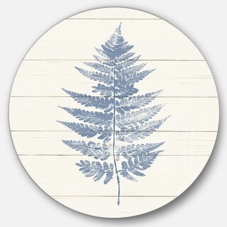 Designart 'Blue Fern Print on wood I' Farmhouse Metal Circle Wall Art ...