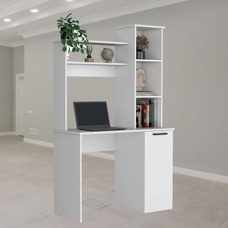 Contemporary Writing Desk with Spacious Work Surface, Hutch Storage ...