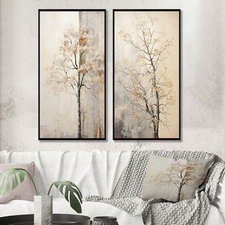 Designart "Beige Trees Oak Solitude" Tree Oak Framed Art Set Of 2 ...