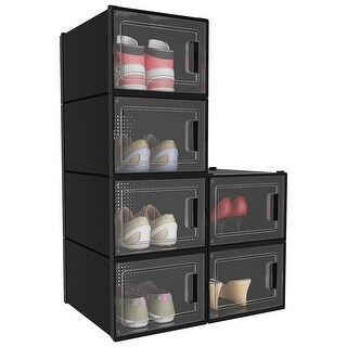 SONGMICS Large 12 Pack Shoe Storage Box Clear Plastic Stackable Shoe ...