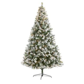 9' Flocked Oregon Pine Christmas Tree with 600 Clear Lights - Green ...