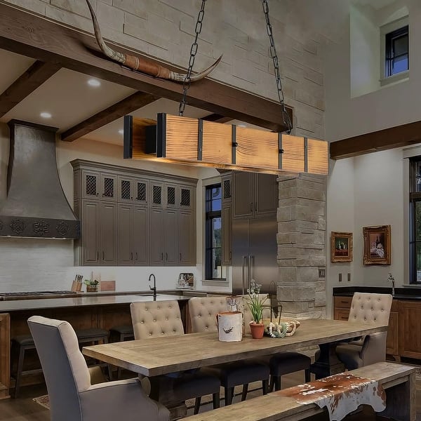 Rustic Kitchen Island Lights Wood Farmhouse Dining Room Chandelier ...