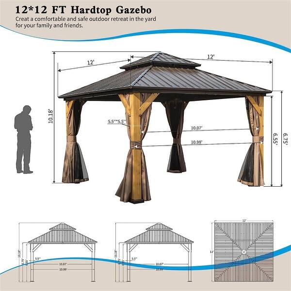 12x12 FT Dark Brown Permanent Outdoor Galvanized Steel Roof - Bed Bath ...