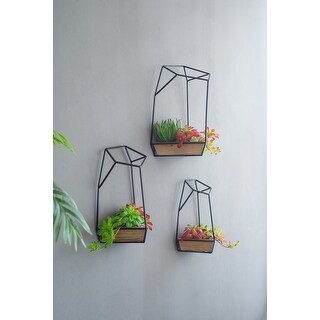 Set of 3 Geometric Wall Planters in Fir Wood and Iron for Modern and ...