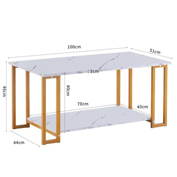 2-Tier White Faux Marble Texture Coffee Table - Bed Bath & Beyond ...
