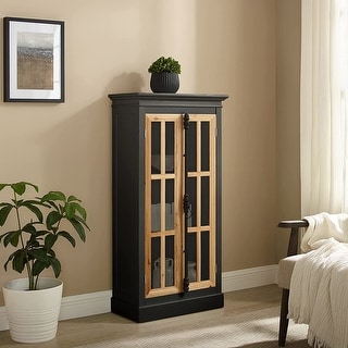 Small Curio Cabinet with 3 Adjustable Shelves, Natural Doors and ...