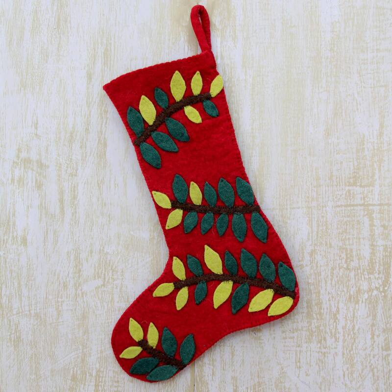 NOVICA Handmade Wool Felt Stocking, 'Jungle Christmas' (India ...