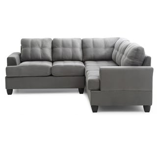 Tufted Microsuede L-Shape Sectional Sofa - 80" - Gray - Bed Bath ...