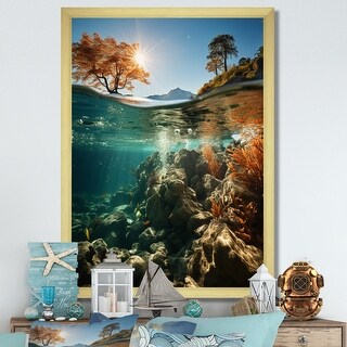 Designart "Underwater Beach Photo II" Beach Framed Canvas Wall Art ...