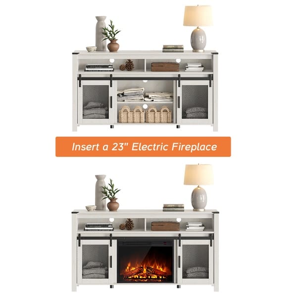 Farmhouse Coffee Bar Table with Sliding Barn Doors for Kitchen, 59 ...