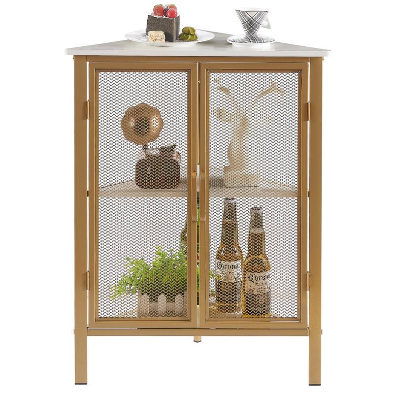 VECELO Triangular Corner Cabinet 27.5" 3-tier End Table with Mesh Doors ...