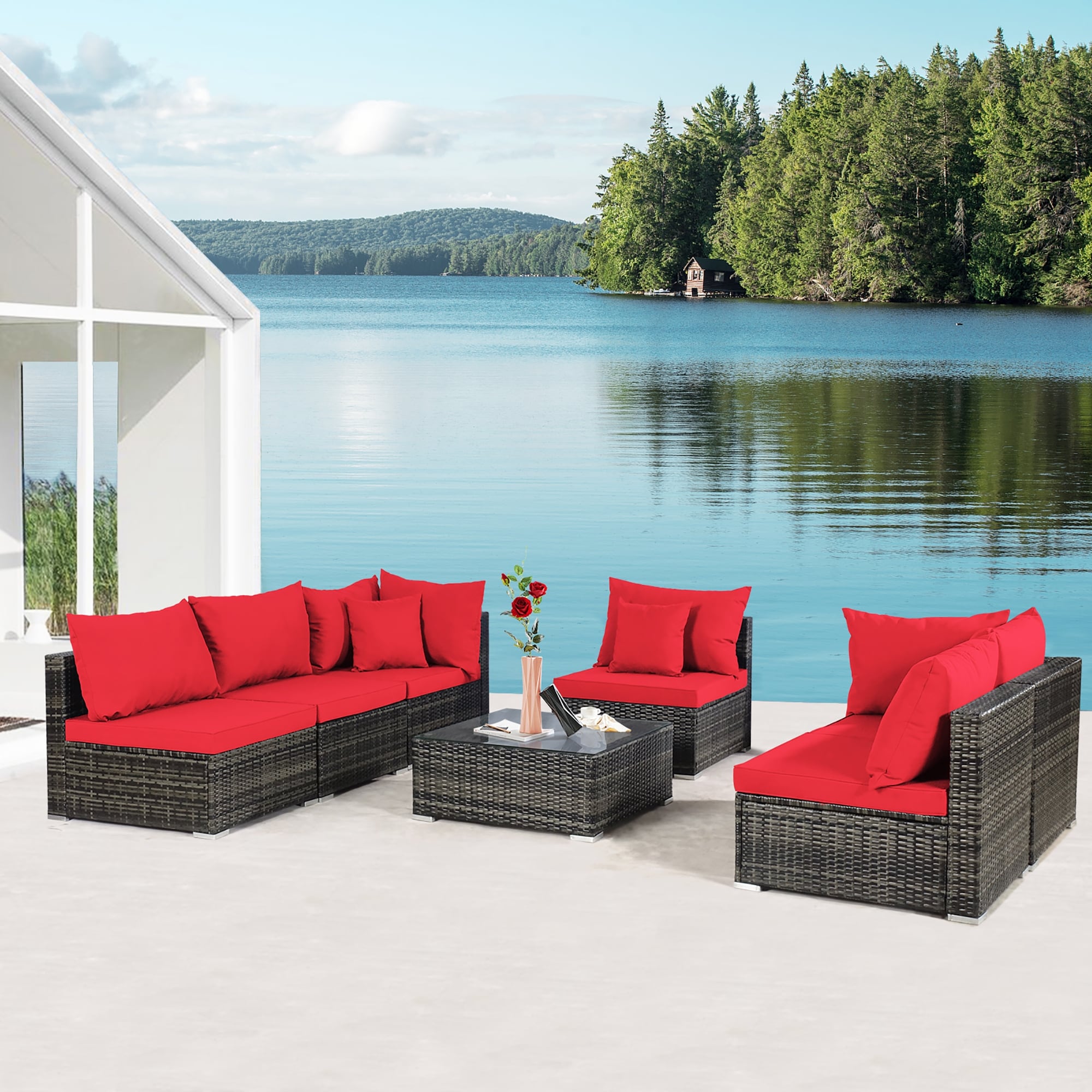 7 PCS Patio Furniture Set Sectional Rattan Sofa Set with Coffee Table On Sale Bed Bath Beyond 35240027