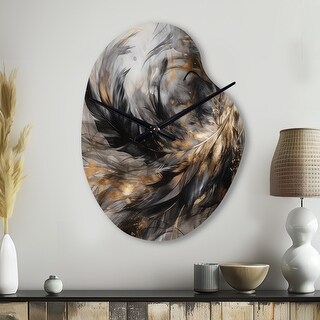 Gold And Black Expressions Of Freedom I - Boho Feather Wall Clocks ...