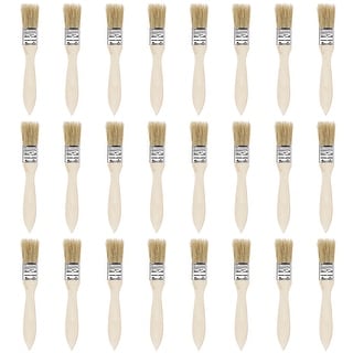 1 Inch Paint Brush Natural Bristle Flat Edge Wood Handle 24Pcs - Brown ...