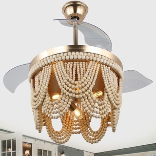 Cusp Barn 42 Inch Boho Retractable Ceiling Fan with Remote, Coastal 6 ...