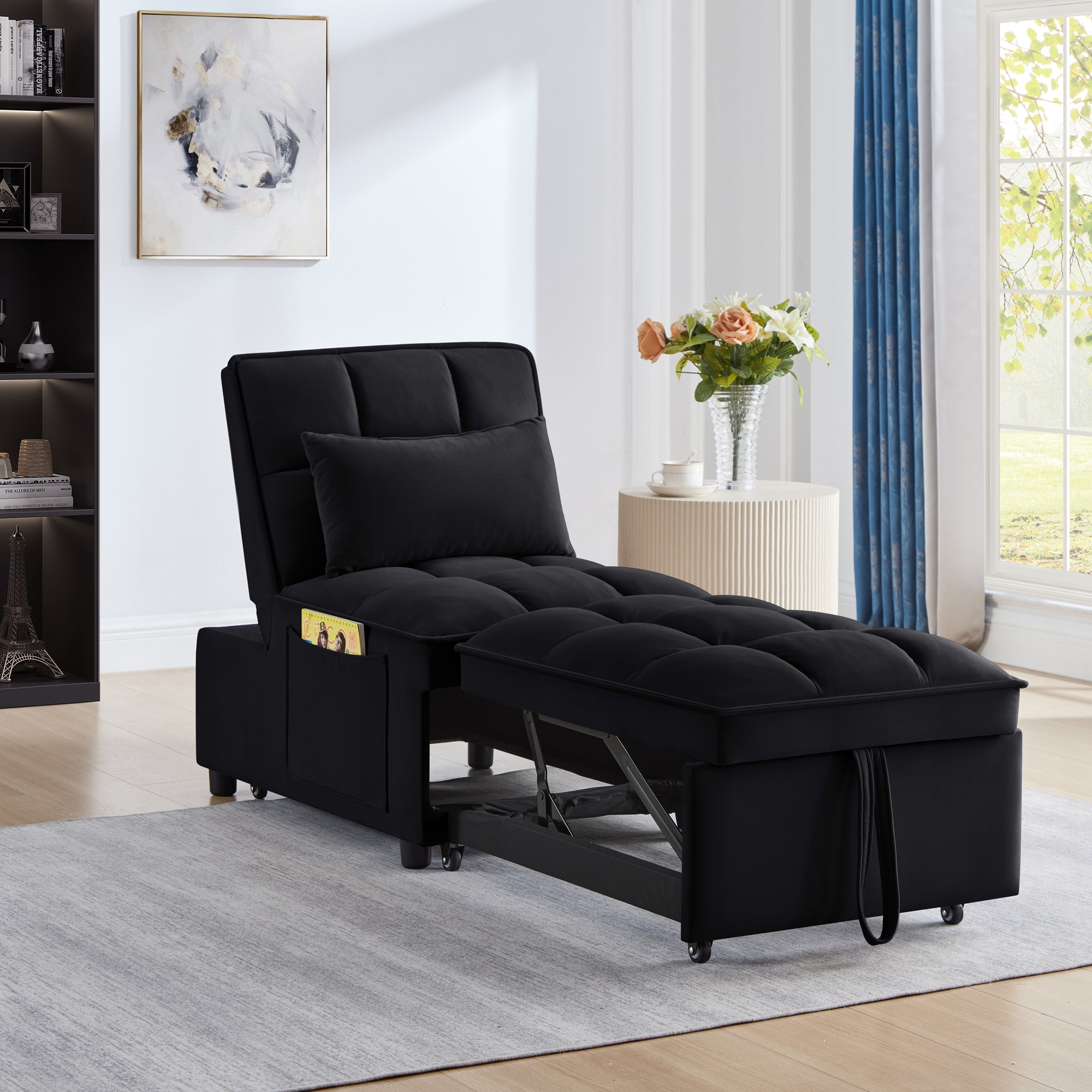 3 in 1 Convertible Sleeper Sofa Chair Velvet Tufted Pull Out Couch Bed with Adjustable Backrest and Pillow Bed Bath Beyond 40660027