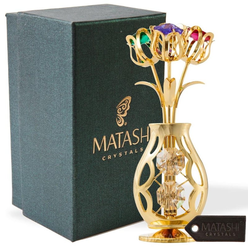 Matashi 24k Gold Plated Flowers Bouquet and Vase w/ Colorful Matashi ...