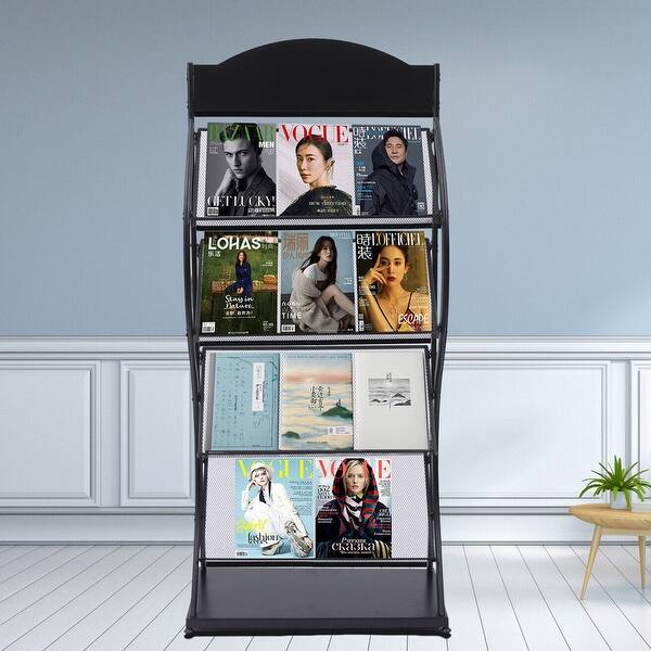 4-Layer Floor-Standing Magazine Rack Black Book Display Stand - 25.59 ...
