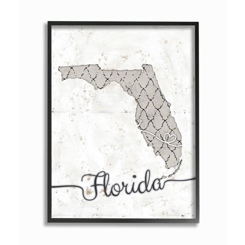 Stupell Florida Patterned Grey US State Design Black Framed Wall Art ...