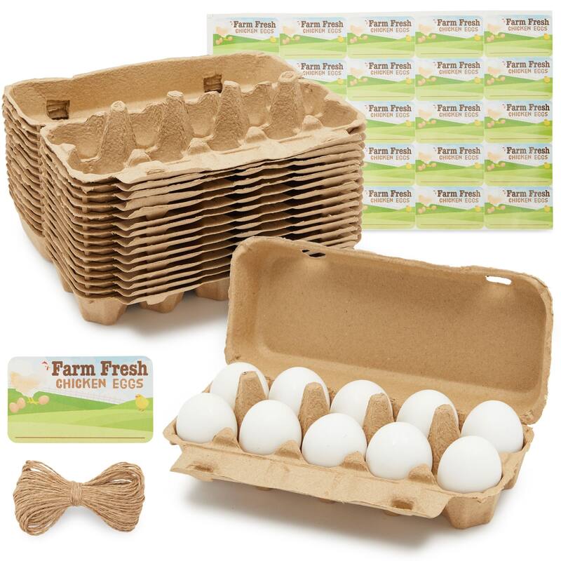 15 Pack Paper Egg Cartons for 10 Chicken Eggs, Reusable Cartons with ...