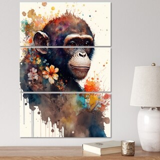 Designart "Cute Monkey Floral Art I" Animals Monkey Canvas Art Print ...