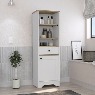 Linen Cabinet, Two Interior Shelves, Two Open Shelves - Bed Bath ...