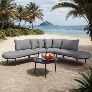 Outdoor Patio Half-Moon Sofa Set w/ Cushions, Coffee Table,All-Weather ...