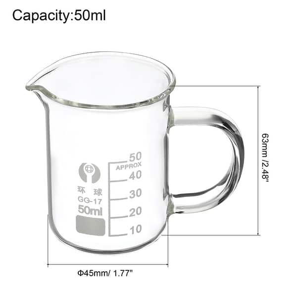 50ml Glass Beaker with Handle, 3.3 Borosilicate Lab Measuring Cups ...