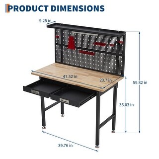 48" Heavy Duty Workbench w/Drawers, Garage Work Bench w/Pegboard, Wood ...
