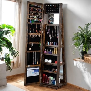Full Length Mirror 360° Swivel Jewelry Cabinet with Velvet Interior ...