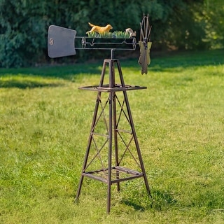 59.8" Tall Iron Windmill with Dog Chasing Rabbit on Weather Vane - Bed ...