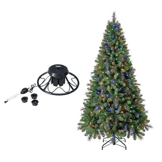Home Heritage Rotating Tree Stand Base w/ Cascade 7 Ft Pre-Lit Holiday ...