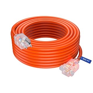 Extension Cord 100 Feet Heavy Duty Outlet Saver, ETL Listed, 16AWG/13A ...