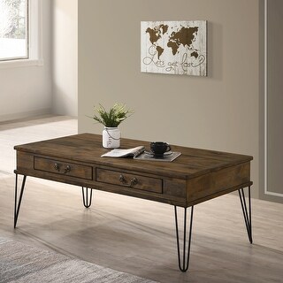 Perrin Industrial Oak 43-inch Rubberwood 2-Drawer Coffee Table by ...