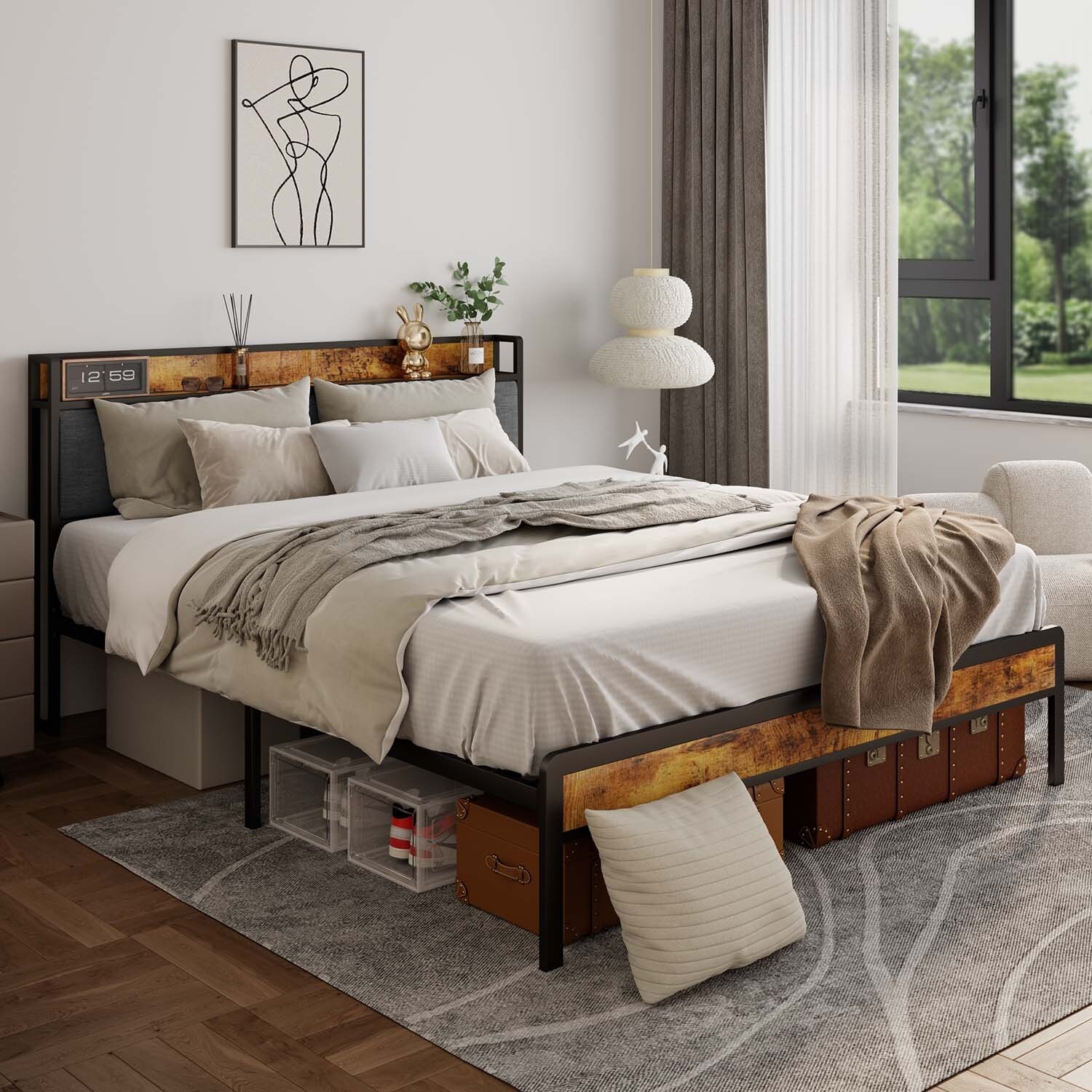 VECELO Metal Bed Frame with Headboard Classic Metal Platform Bed Frame ...