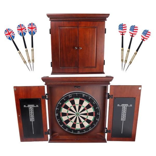 GSE™ Premium Solid Wood Dart Board Cabinet Set with Sisal/Bristle ...