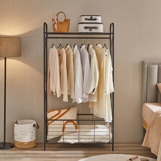 Freestanding Garment Rack, Heavy-Duty Metal Clothes Rack with Storage ...