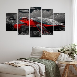 Designart "Black And Red Deep Sea Turtle IV" Animals Turtle Multipanel ...