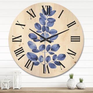 Designart 'Navy Blue Eucalyptus II' Traditional Wood Wall Clock - Bed ...