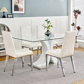 5 Piece Modern style glass dining table,solid support base,4 plated ...