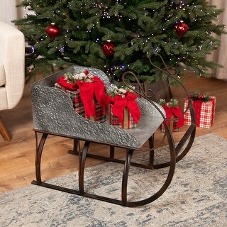 Galvanized Metal Christmas Sleigh Tabletop Decoration - 24.5" - Bed ...