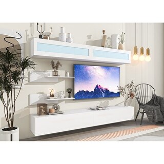 Wall Mount Floating TV Stand with Four Media Storage Cabinets and Two ...