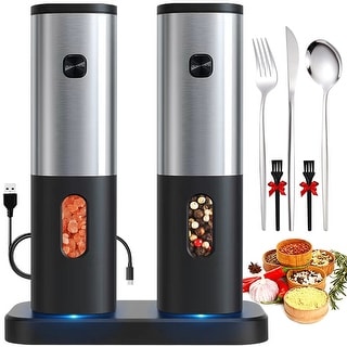Rechargeable electric salt and pepper grinder kit with charging base ...