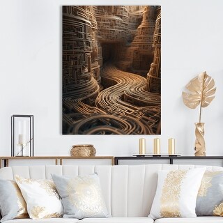 Designart "Unravelling The Gold Labyrinth Mystery" Abstract Landscape ...