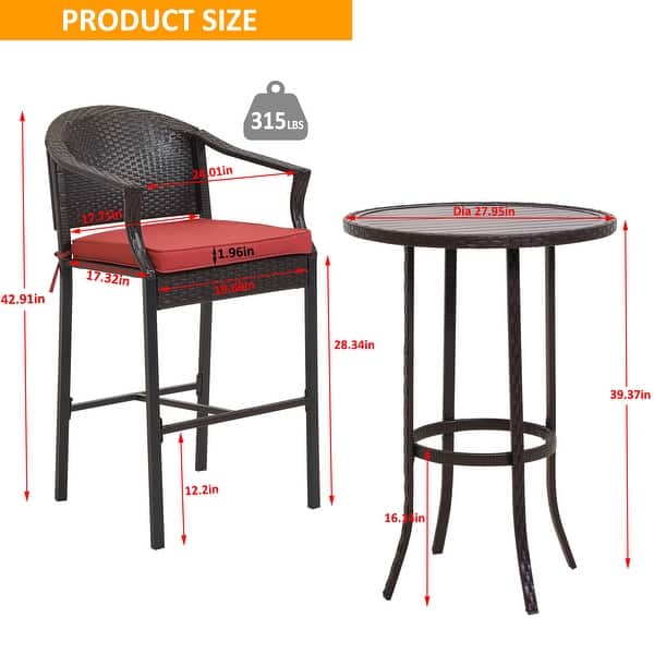 3-Piece Outdoor Wicker Patio Bar Stools with Table Set - Bed Bath ...