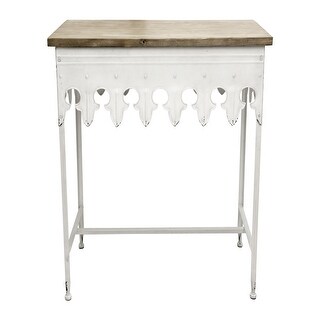 Metal Scalloped Edge Table with Antique White Finish and Wood Top - Bed ...