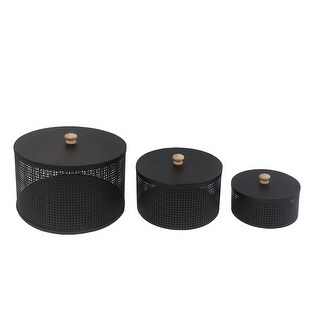 VIP Metal 10 in. Black Round Mesh Box with Lid Set of 3 - Bed Bath ...
