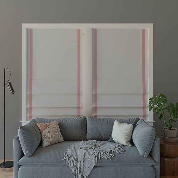 Sun Zero Hailey Pink Ribbon Border Total Blackout Cordless Roman Shade ...