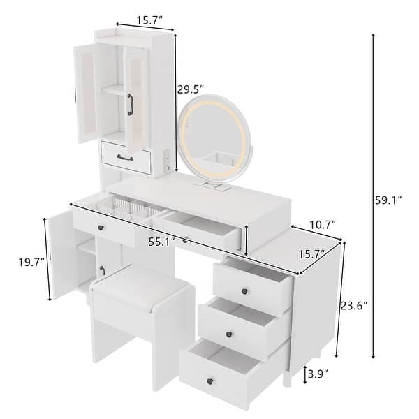 Dressing Table Set With a Extension Socket and LED Three-tone Mirror ...